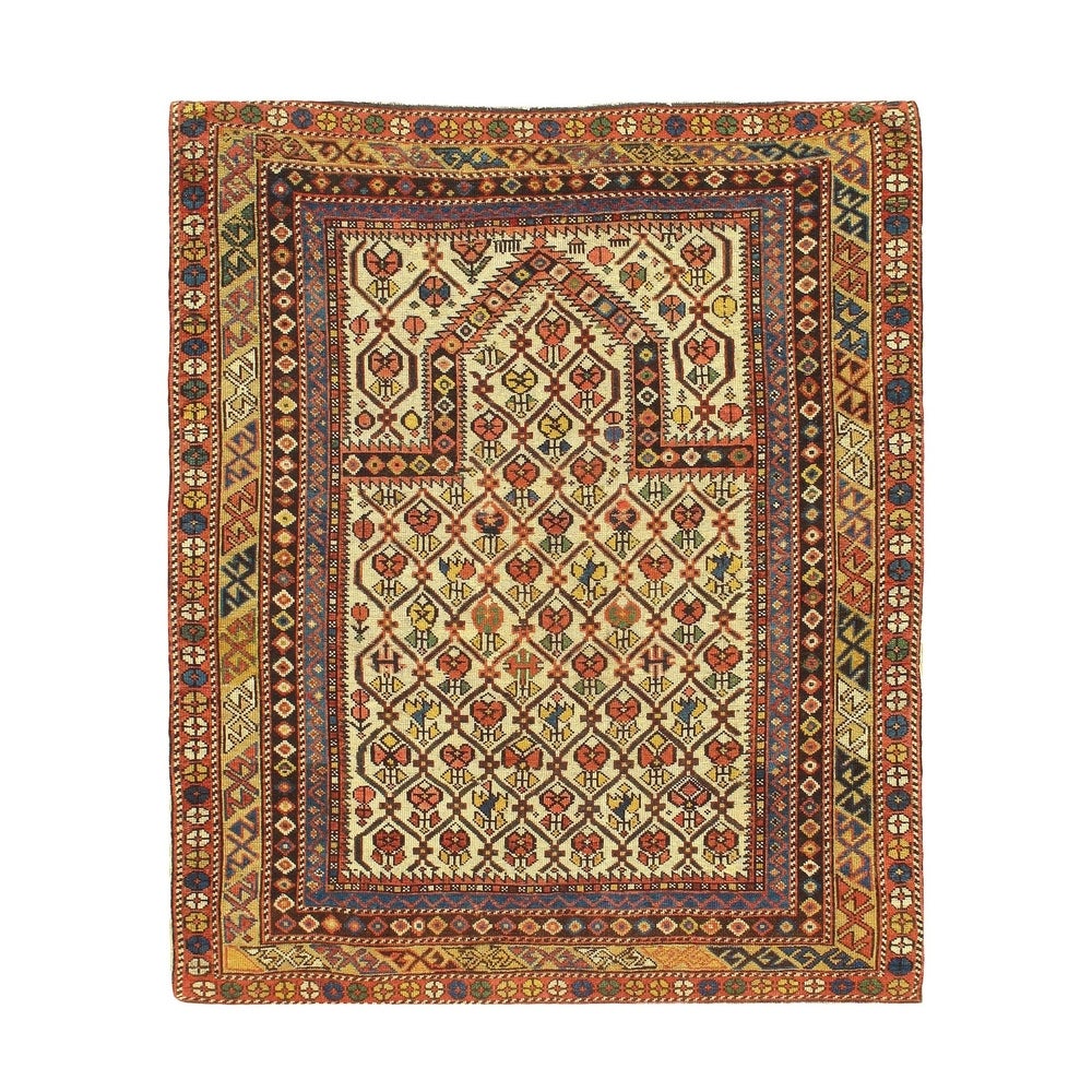 Antique Caucasian Dagestan Ivory Prayer Design Rug - 3'11 x 4'3 ...